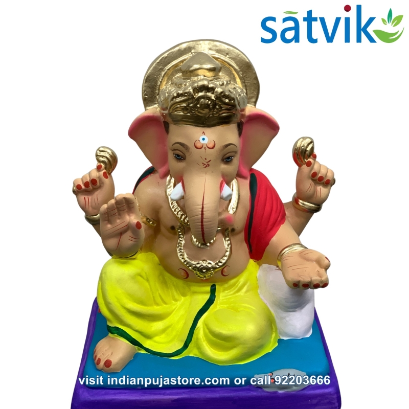 Satvik Eco Painted White Eco Friendly Clay Ganesh Idols- 12 inches (004 ...